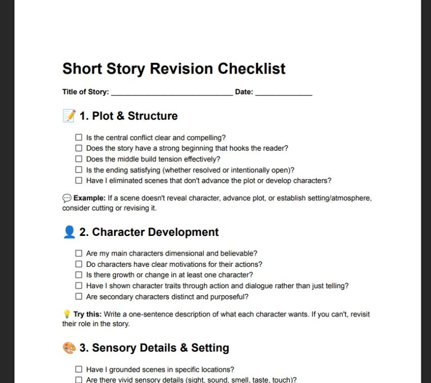 The Ultimate Short Story Revision Checklist: for Students and Seasoned ...